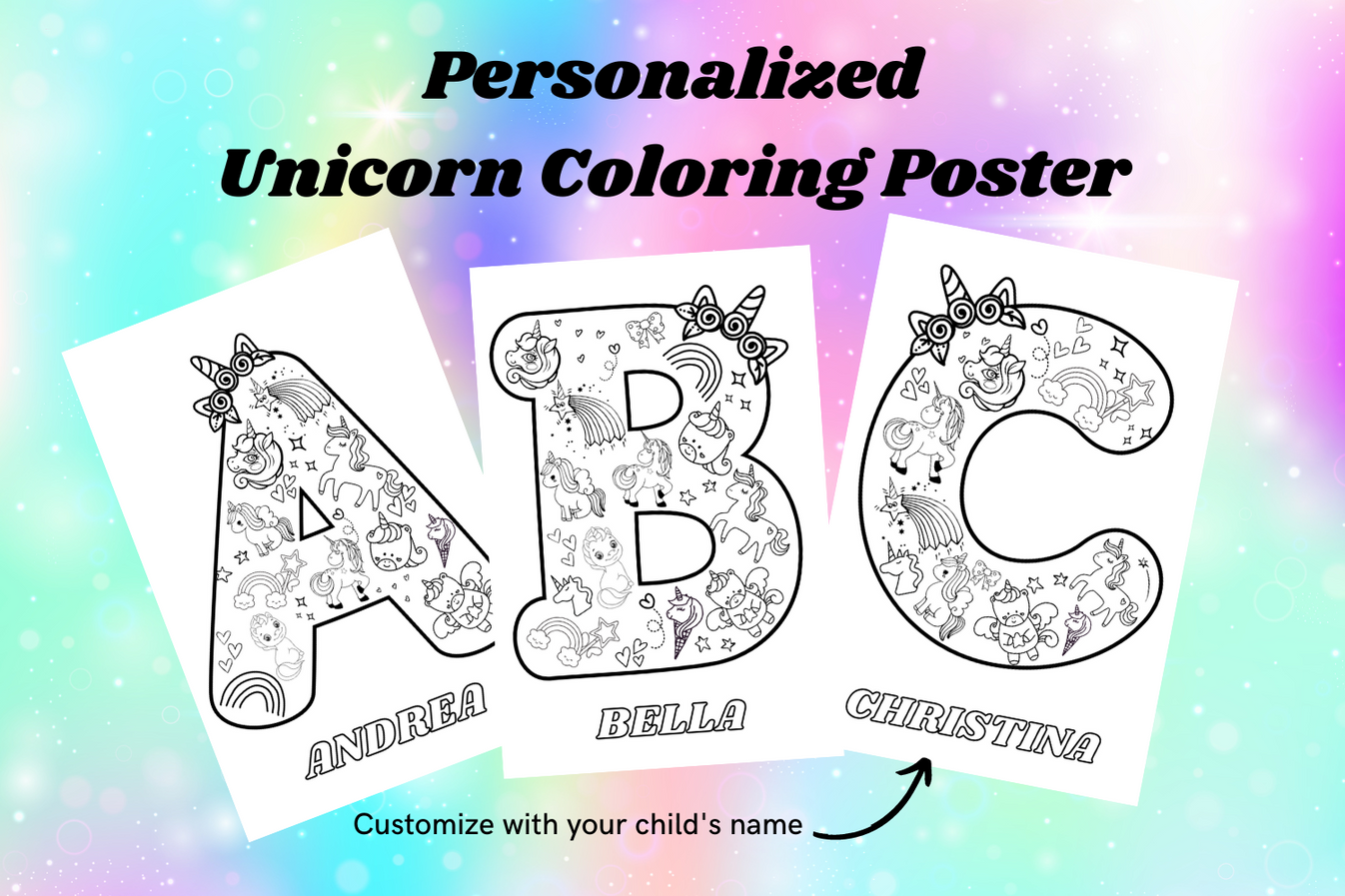 Personalized Large Dinosaur or Unicorn Coloring Poster – Fun Learn Grow Co.